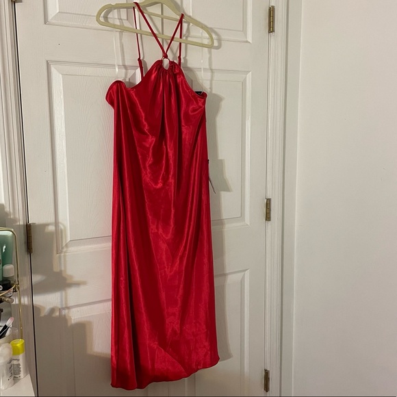bebe | Dresses | Bebe Red Satin Midi Dress | Poshmark